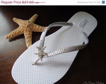 ON SALE ON Sale Starfish Flip Flops. Silver beach flip flops- Wedding ...