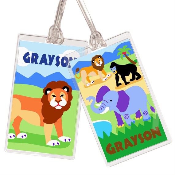 Kids Personalized Wild Animals Name Tag Set