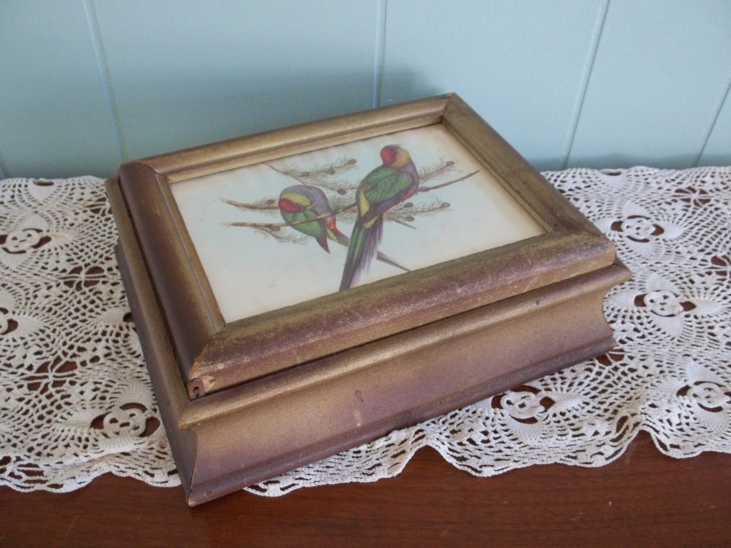 Wood box, wooden jewelry box, storage container, glass frame top, side ...