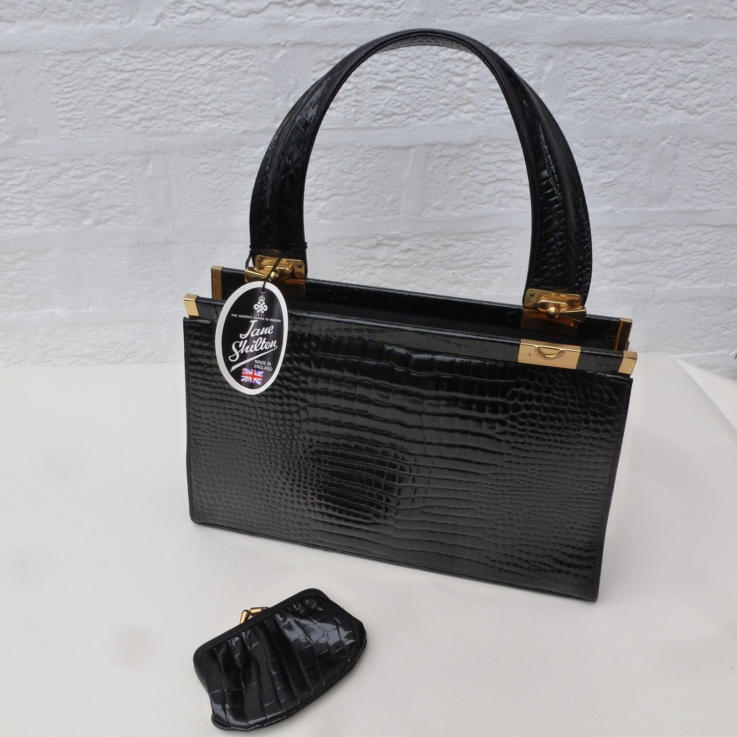 Handbag 1950s leather bag black handbag vintage purse womens evening ...