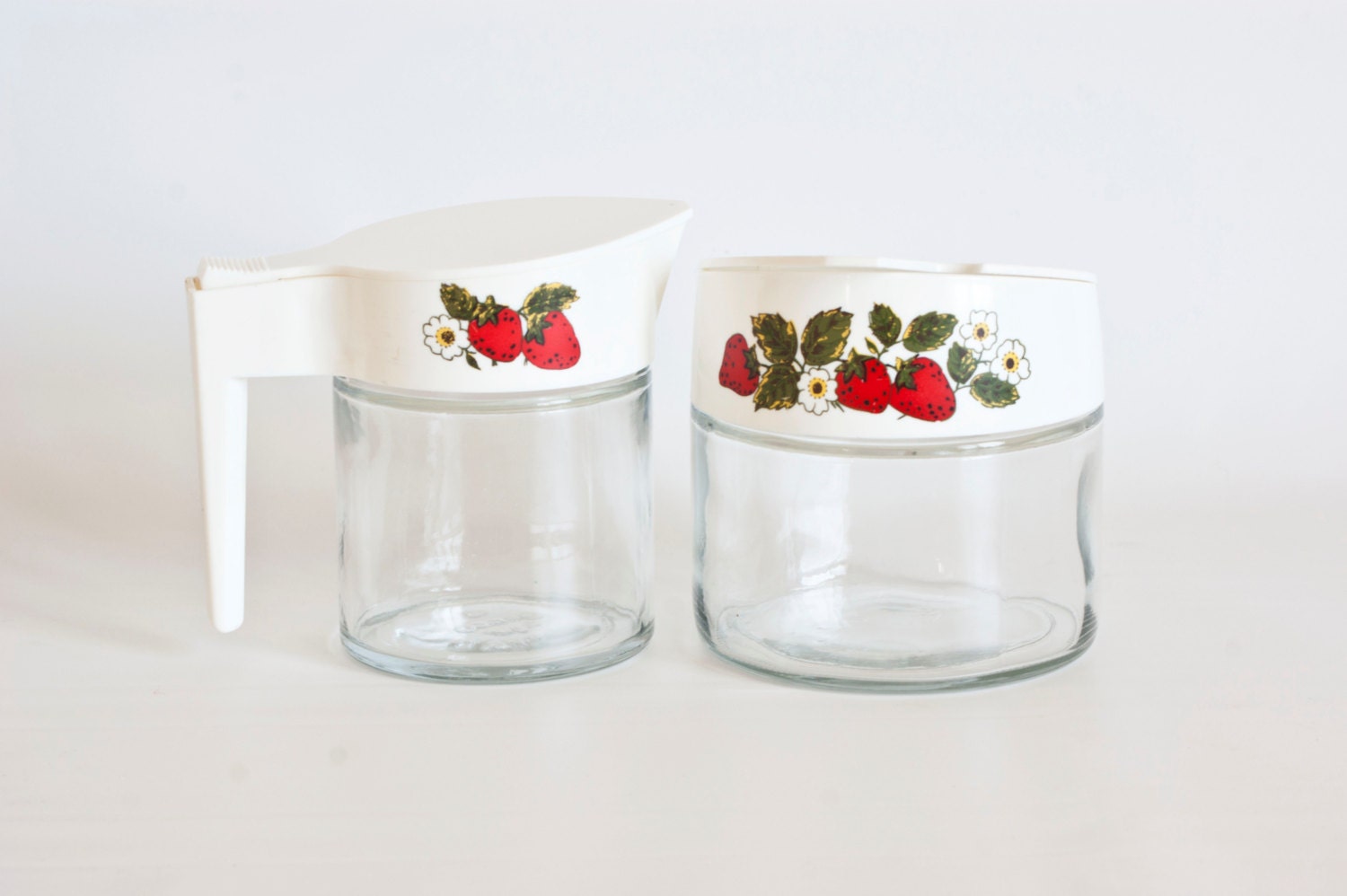 Vintage Gemco Creamer and Sugar Set, Red Strawberry Print, Syrup ...