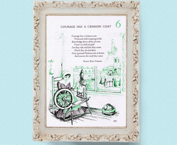 1960s Courage Has A Crimson Coat Inspirational Poem by Nancy