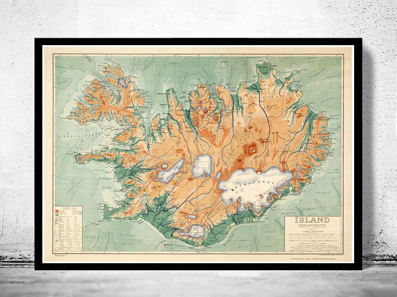 Old Map of Iceland islandia 1928 Vintage map