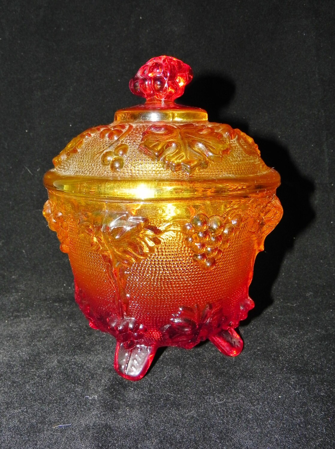 Jeanette Amberina Glass Footed Candy Dish/Compote With Lid-Grape ...