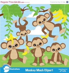 80% OFF Monkey clipart, Jungle clipart, Monkey clip art, commercial use ...