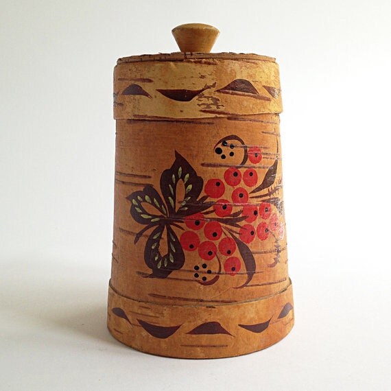 Vintage Birch Bark Conic Box with Lid / Hand Painted Container – Haute ...