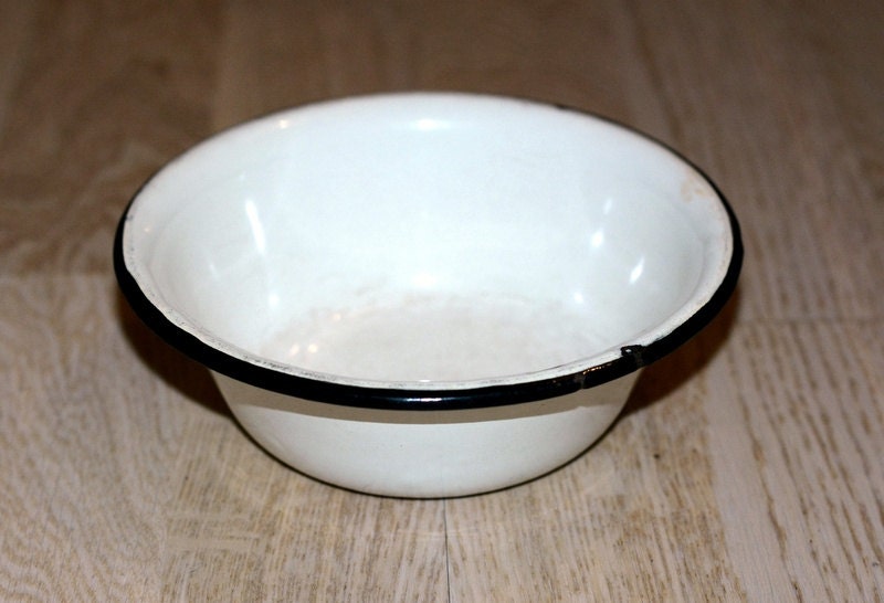 Soviet vintage enamel bowl ivory bowl with black border Russian vintage ...