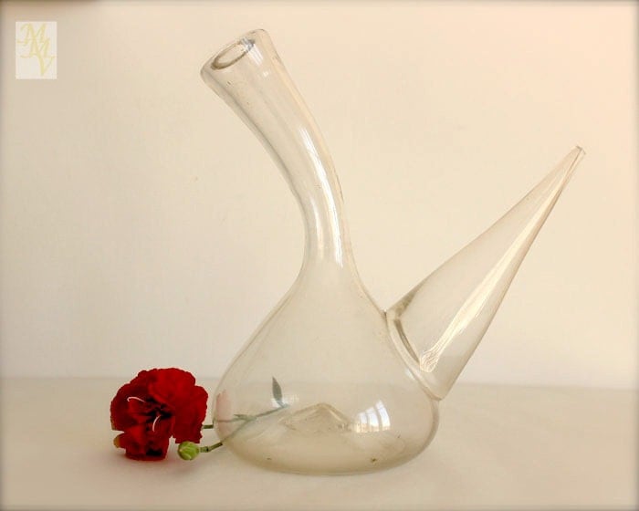 Vintage Wine Decanter Porron Hand-Blown Glass Spanish Wine Pitcher 1930 ...