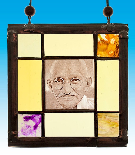 Mahatma Gandhi Stained Glass Gandhi Portrait Gandhi Vitrail