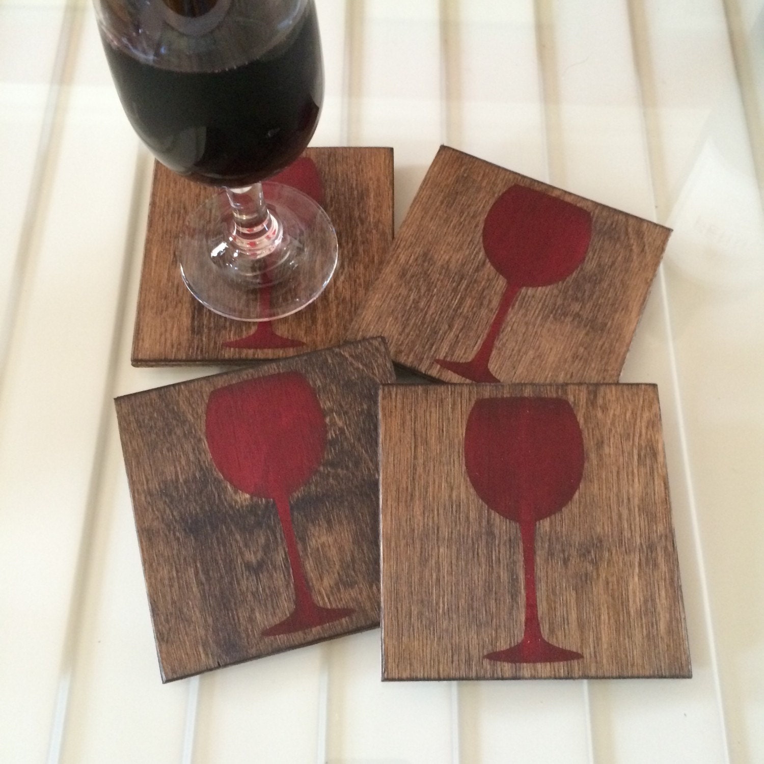 Coaster Set Of 4 Wooden Coasters Wine Glass By Srwoodcrafts