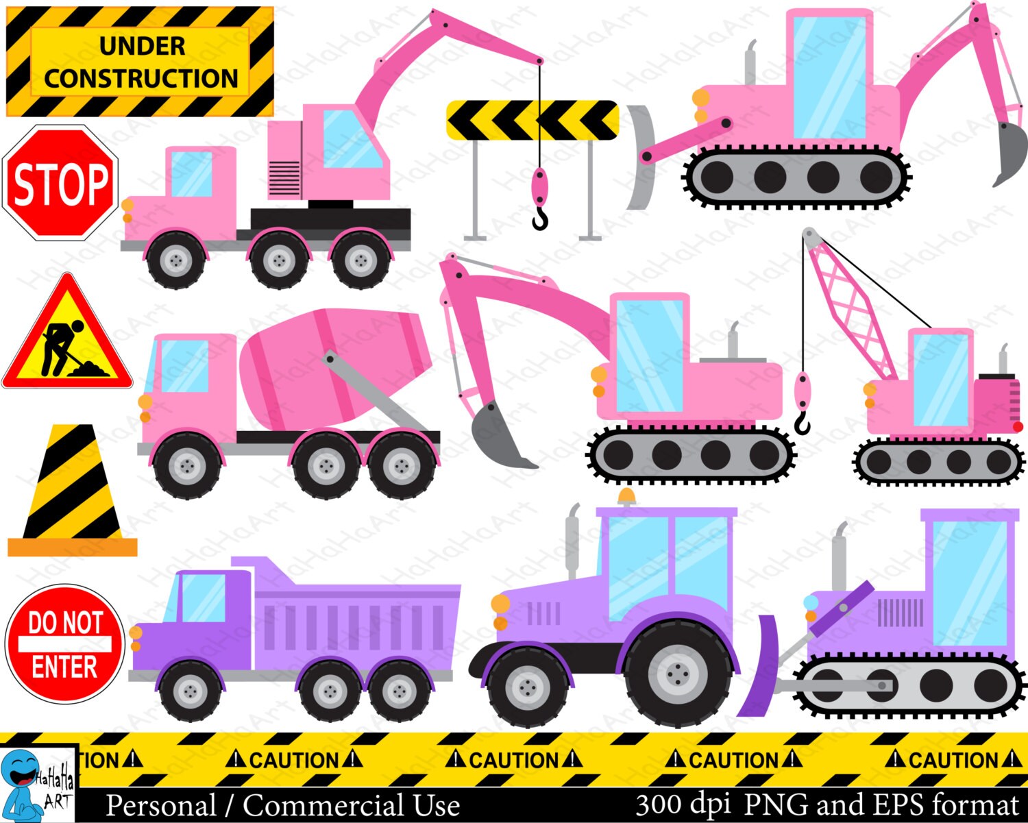 Construction purple and pink Set Clipart Digital Clip Art