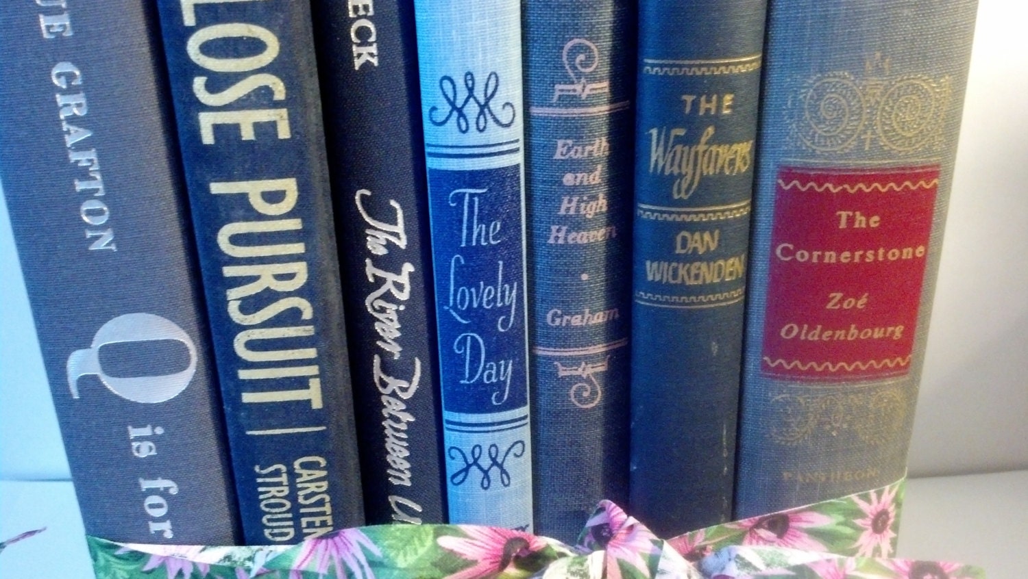 Book Decor – Blue and Greyish Blue Books, Set of 7 Hardcover Books ...