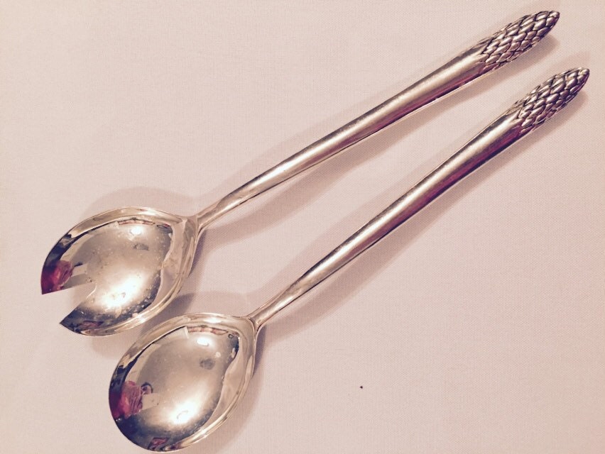 Vintage Silea sliver plated salad spoon set Dinnerware wheat pattern ...