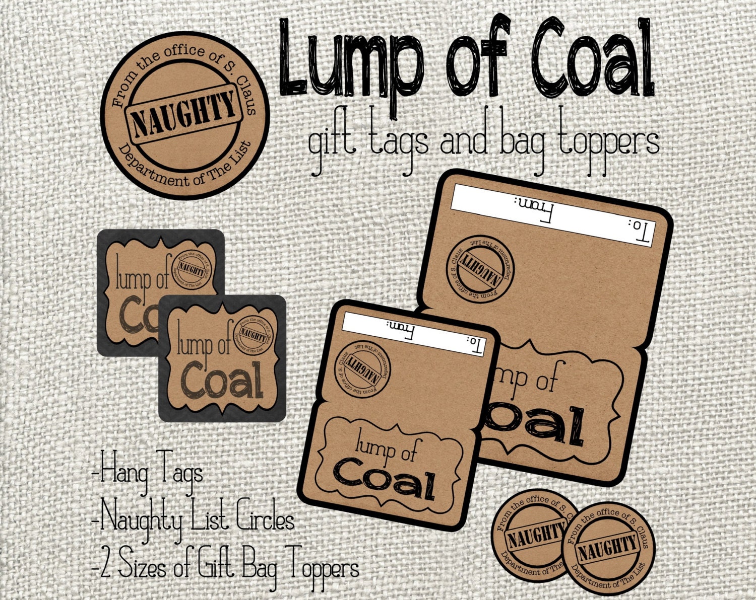 Lump Of Coal Gift Tags and Gift Bag Toppers. Perfect For Those