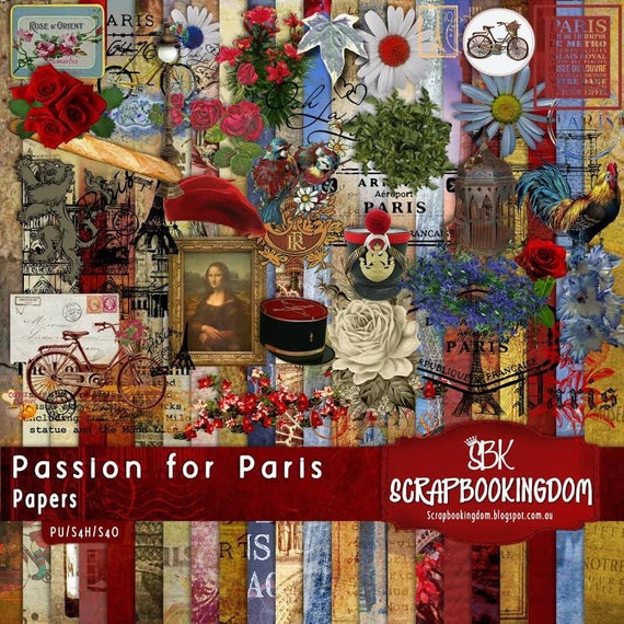 Paris France themed Scrapbook kit Papers by Scrapbookingdom
