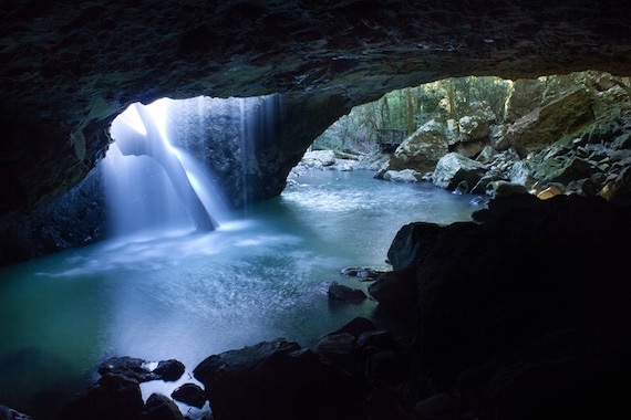 Items similar to Waterfall in Cave, Natural Arch, Springbrook National ...