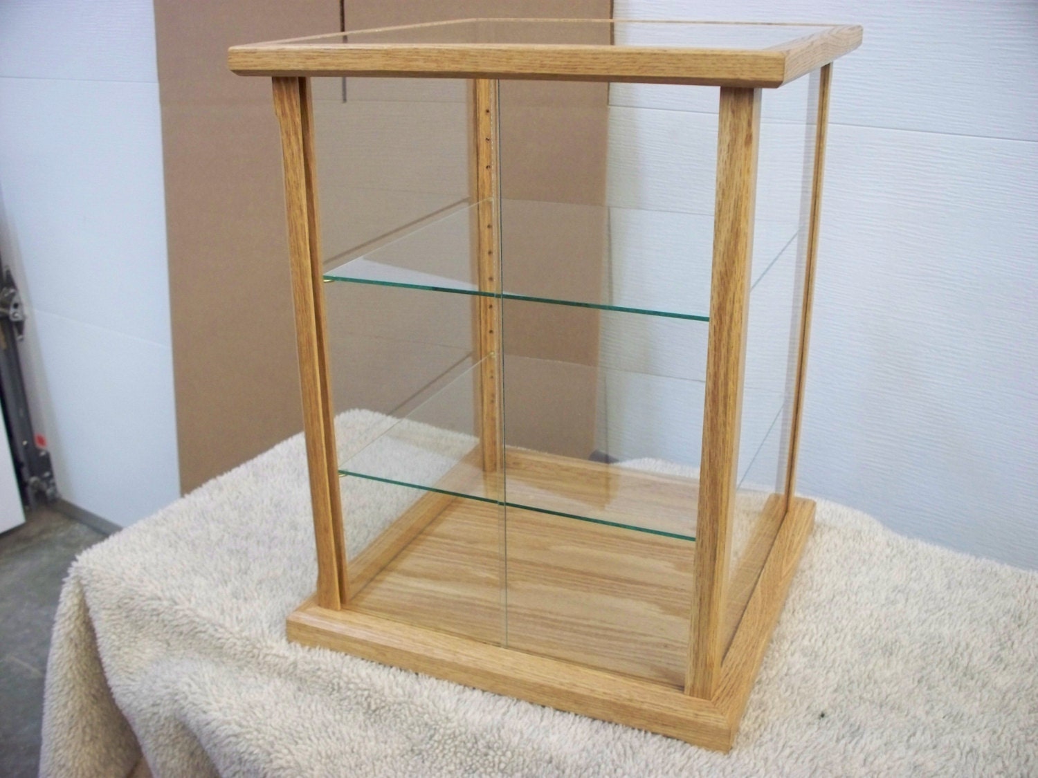 Wood and Glass Doll Display Case Red Oak by ChameleonWood