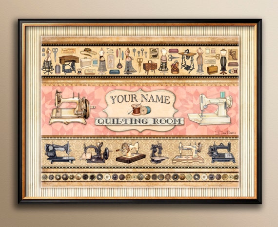 Quilting Room Customizable Art Print by Dan Morris. Sewing