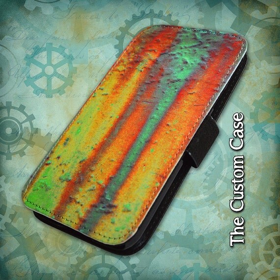 Rusted Metal Wallet Case Industrial Flip Case Turquoise and