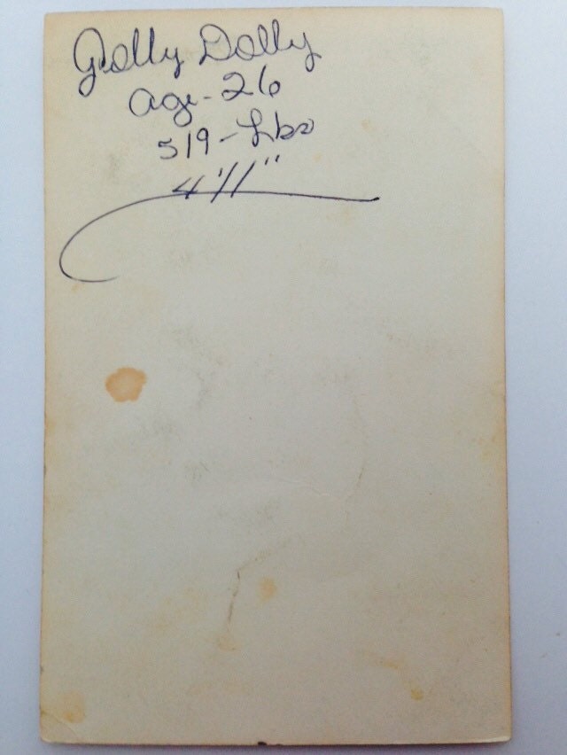 Vintage Jolly Dolly circus sideshow fat lady pitch card signed