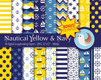 Nautical Digital Scrapbooking Paper Pack Sea paper set Navy