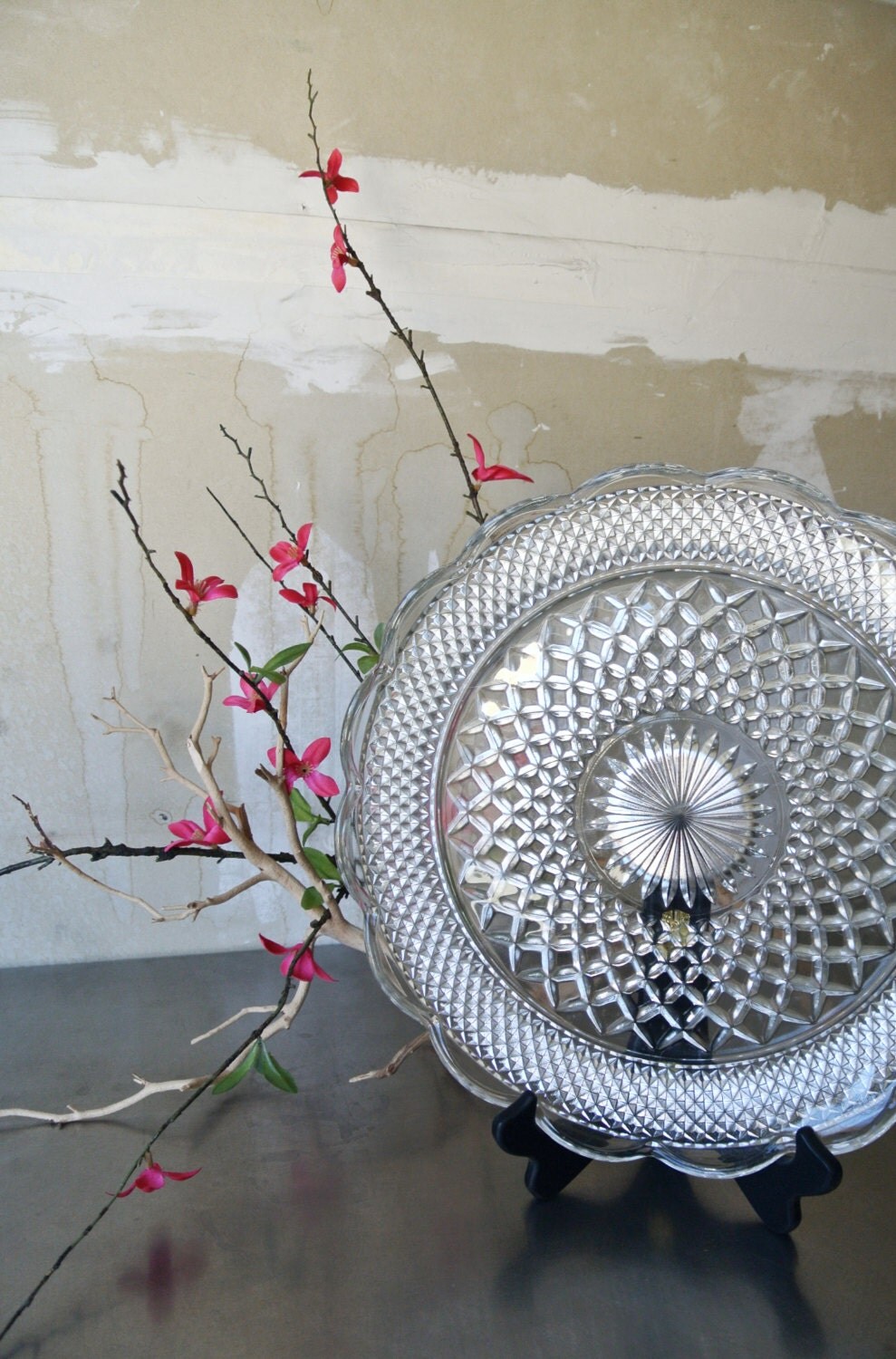 Large Vintage Crystal Platter – Crystal Serving Tray – Tea Party Dishes ...