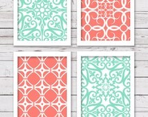 Unique coral and mint decor related items | Etsy