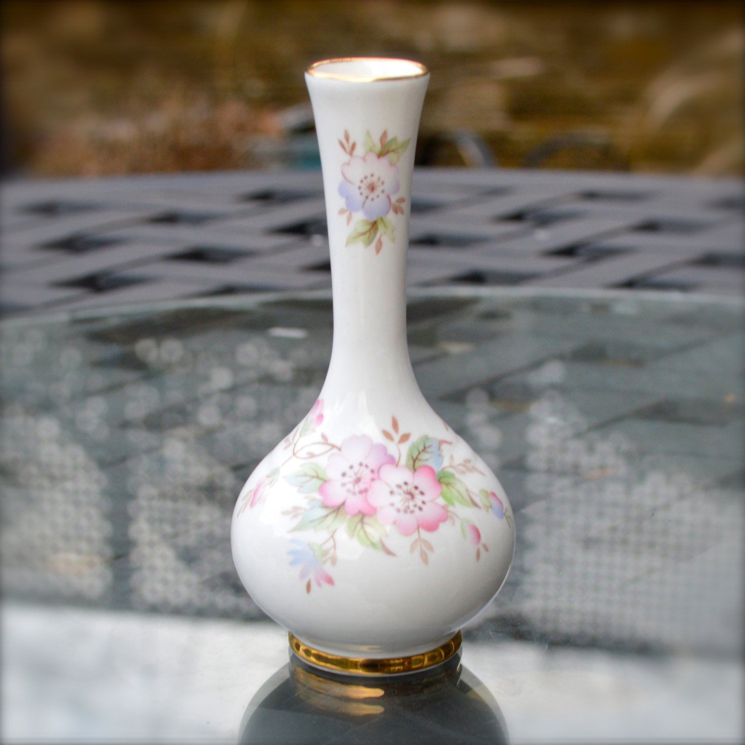Small Bud Vase Fine English Bone China Delicate Clematis