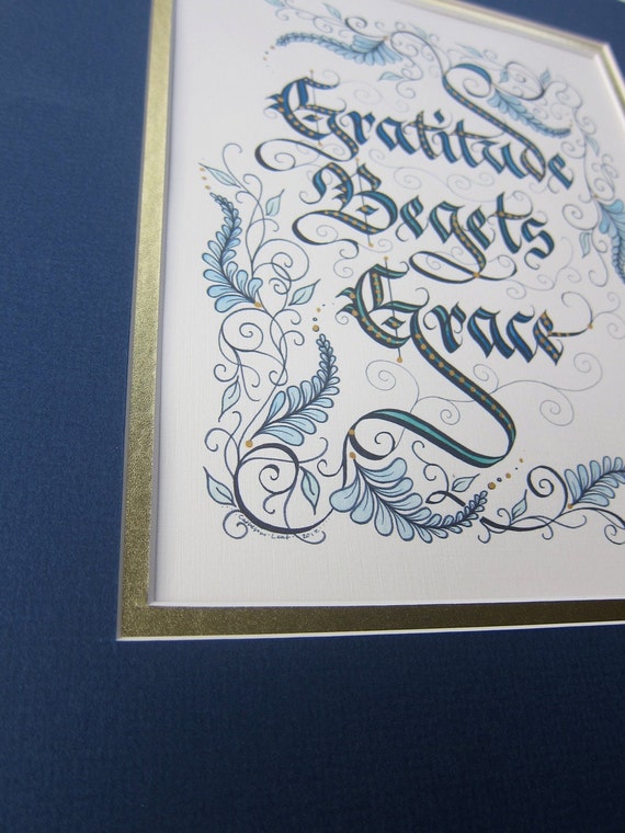 Matted Gratitude Calligraphy Print 11 by 14 double matted