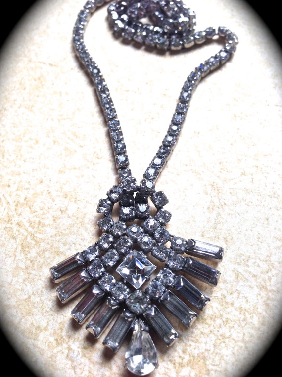 Vintage Kramer Clear Rhinestone Necklace 1950s Signed Kramer