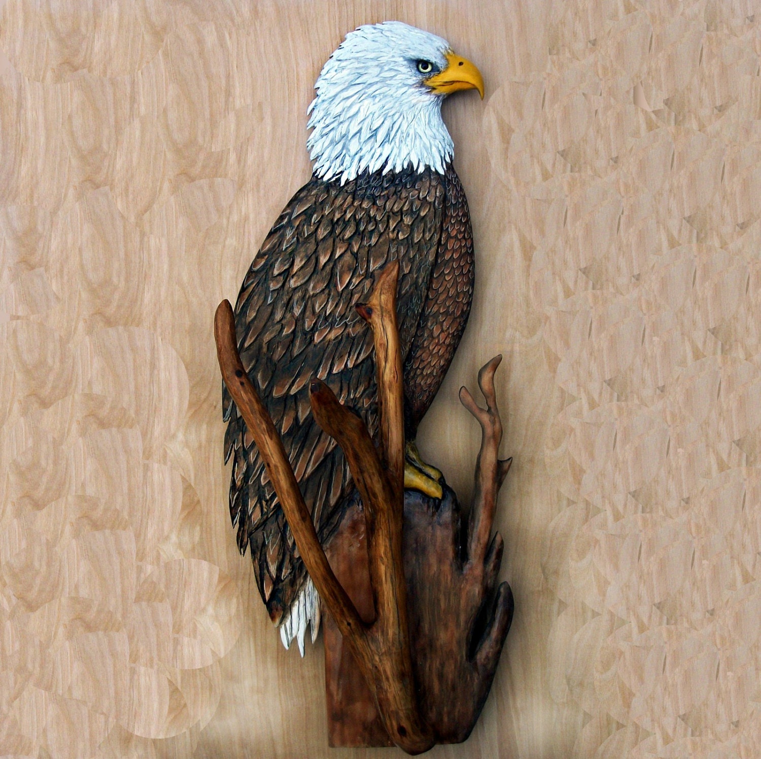 Bald Eagle sculpture art 28 inch wood carving Eagle art