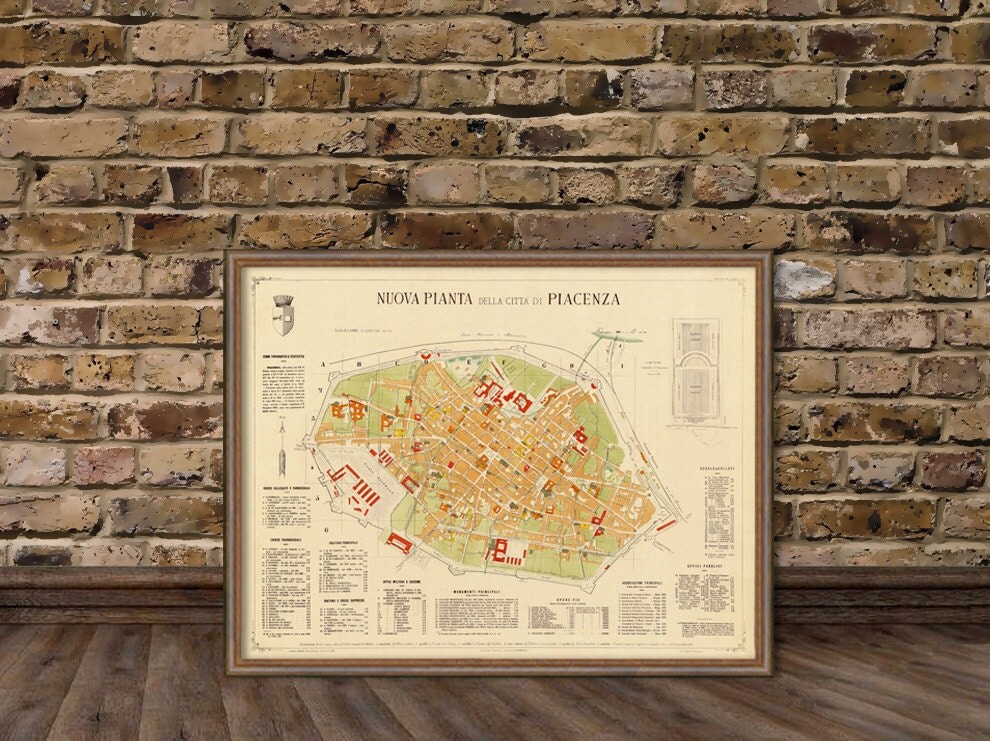 Piacenza map Old map of Piacenza Italy print Vecchia