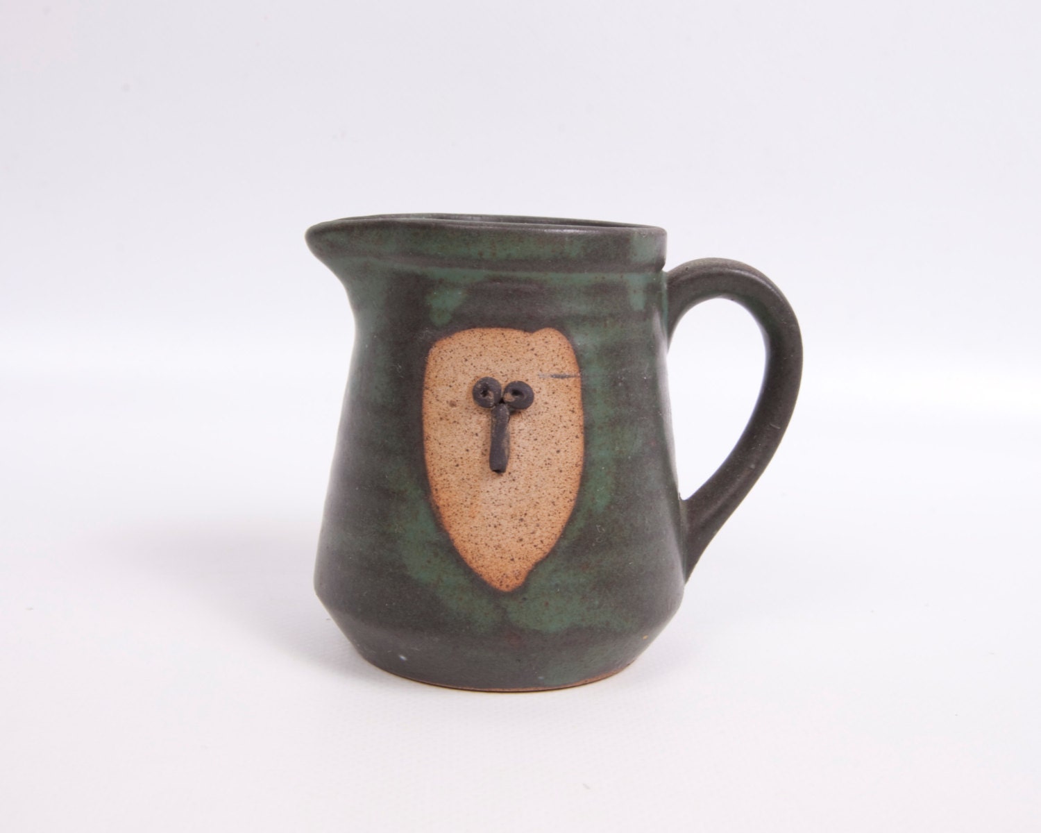 Vintage Green Pottery Creamer Face Design Small Pitcher Vandor Imports ...