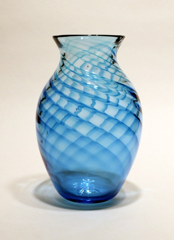 Hand Blown Blue Swirl Glass Vase By Rmasicaglassart On Etsy
