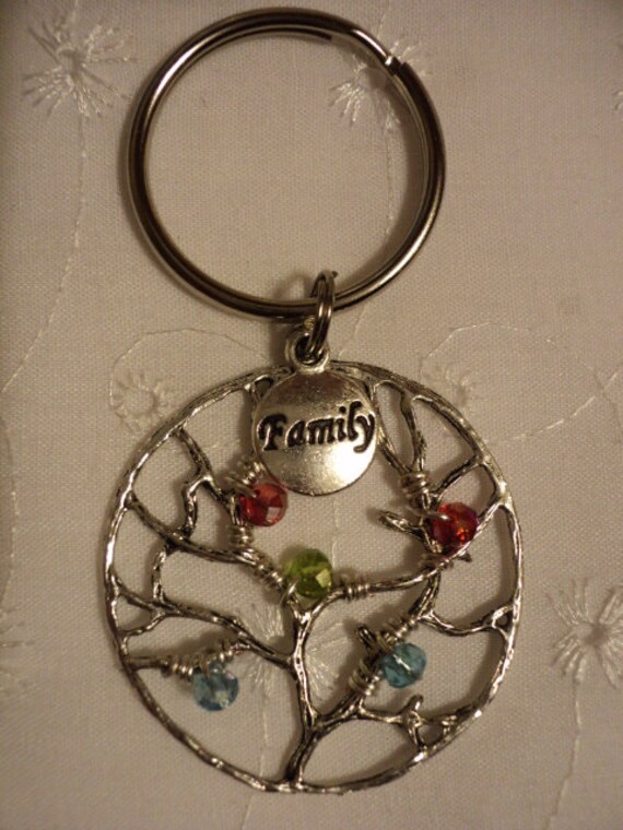 Family Tree birthstone key chain with family charm