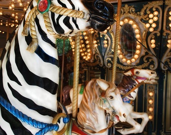 Items similar to Carousel Photo, White Horse, Carnival Art, Amusement ...