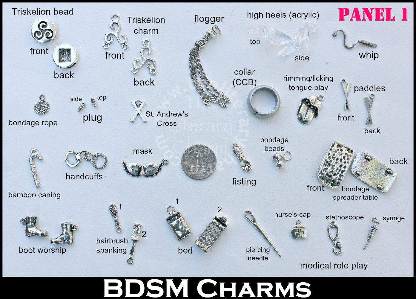BDSM Pewter Charms bdsm collar bdsm toys bdsm by TheLiteraryCharm