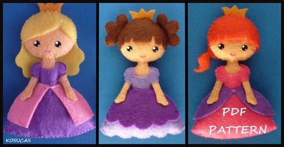PDF sewing pattern to make a small felt princess.