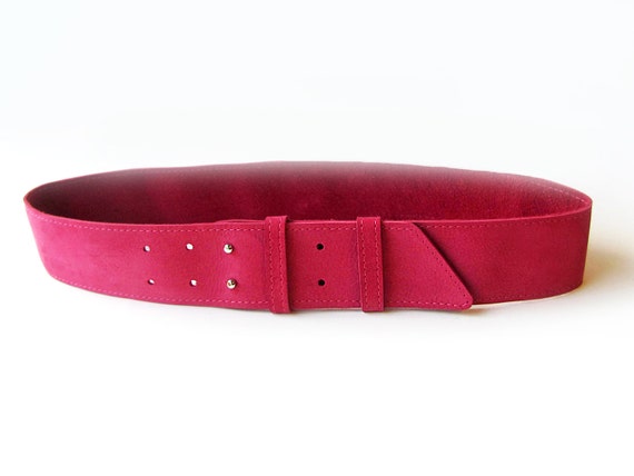 Items similar to Hot pink suede leather belt, Pink color wide waist ...