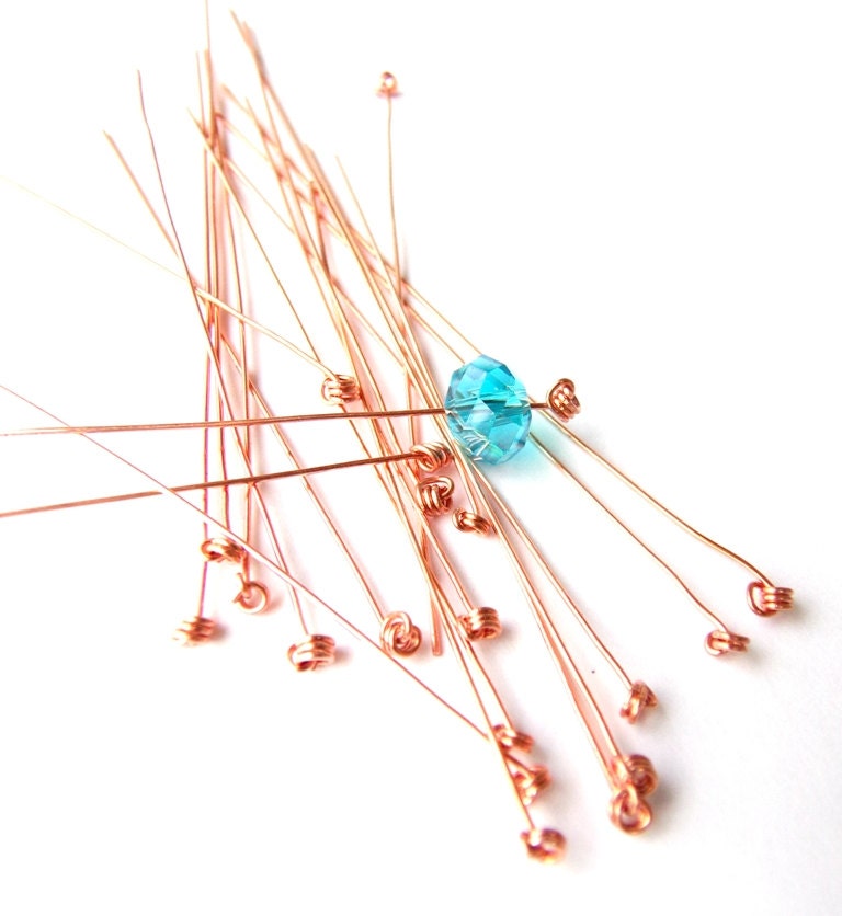10 Fancy Head Pins Knotted Headpins Copper Head by JNTCreations