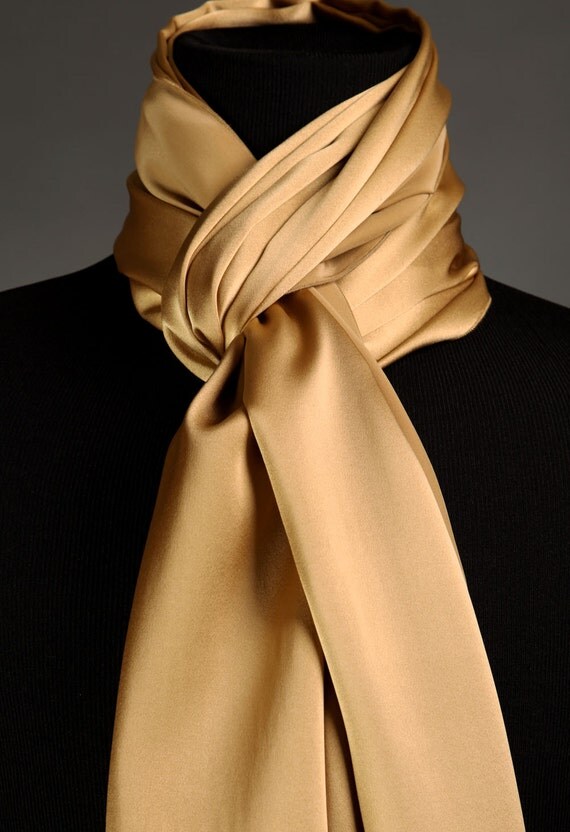 Beige Silk Scarf Handmade Shorter length Solid Color Charmeuse