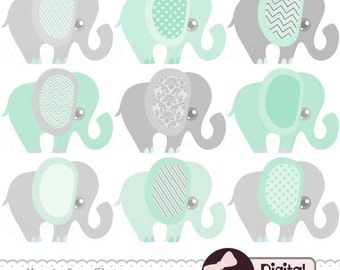 Elephant Baby Shower Clipart Baby and Mommy by DigitalDollface