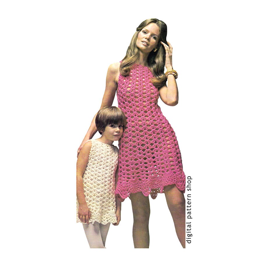 Crochet Dress Pattern Womens & Girls Shell Summer Dress