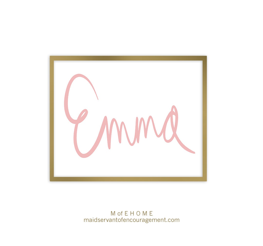Emma Pink Baby Girls Name Art Printable with Handwritten