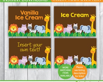 12 Jungle or Safari Animal Place Cards Food Cards Labels zoo