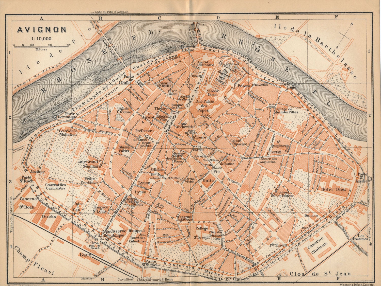 1914 Avignon France Antique Map
