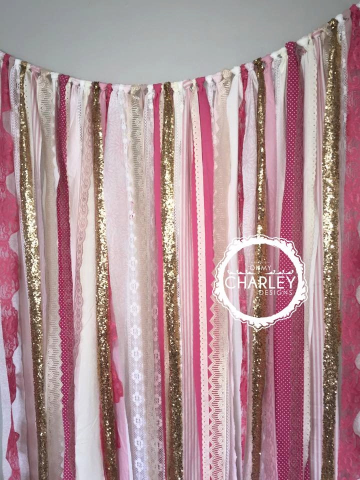 Pink Gold Sparkle Sequin Fabric Banner Garland by ohMYcharley