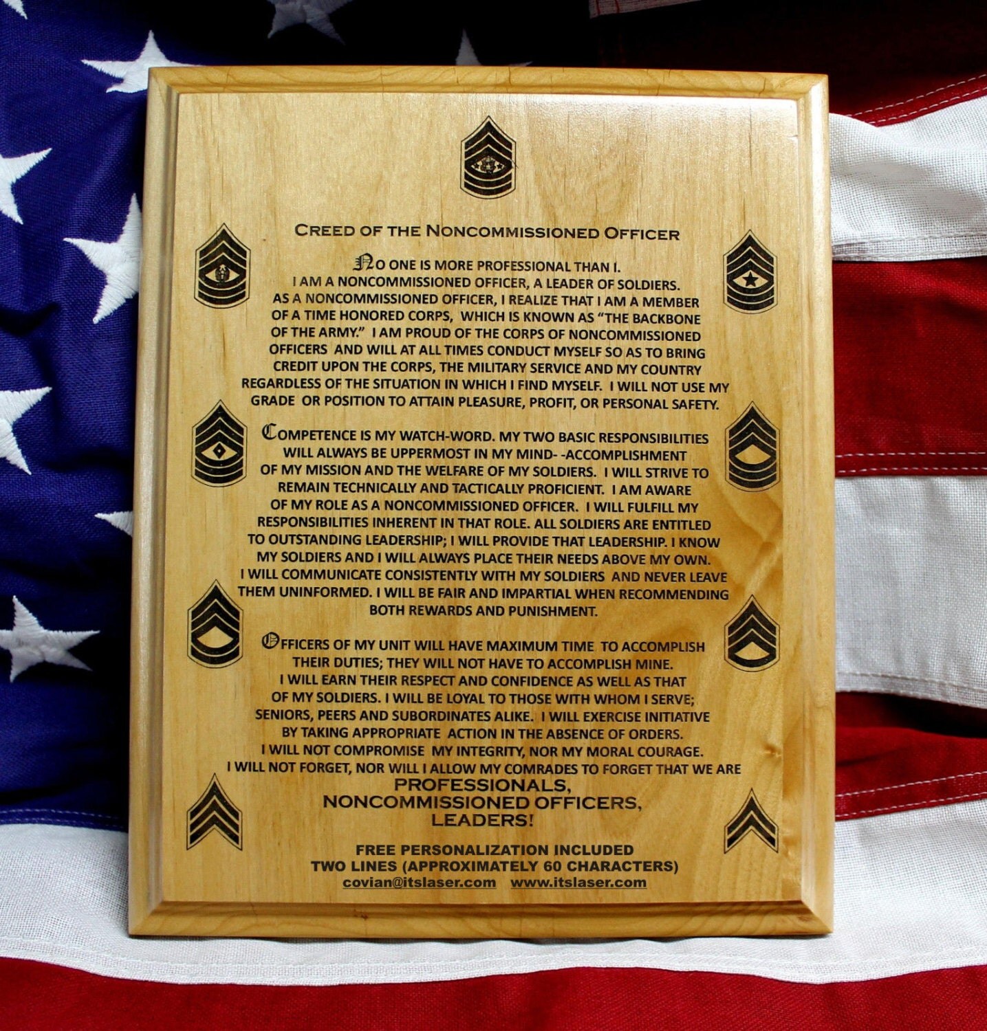 US Army NCO Creed Personalized Plaque military graduation
