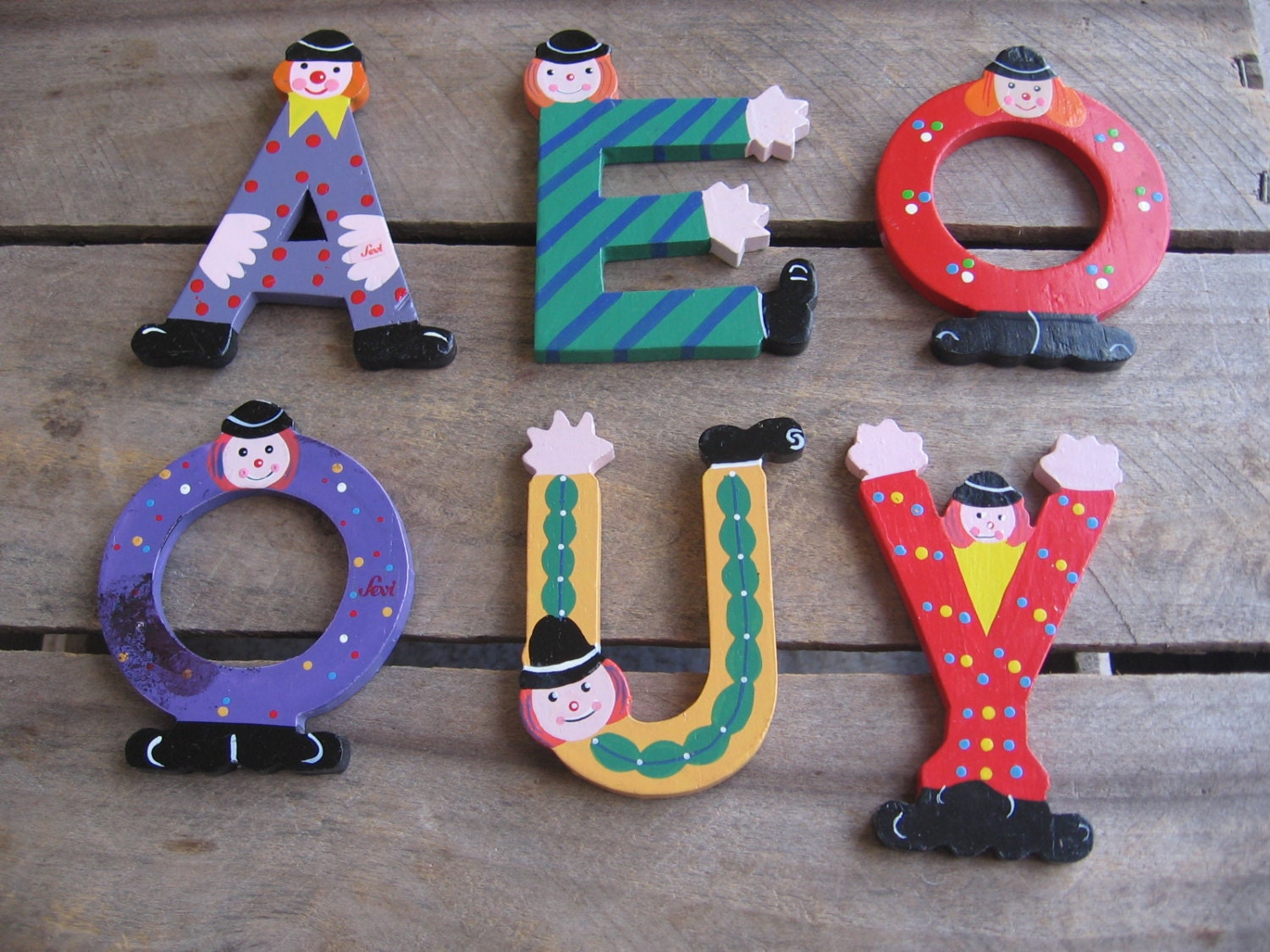 Vintage Levi Painted Wooden Letter U-Pick Clown Theme Nursery Letters ...