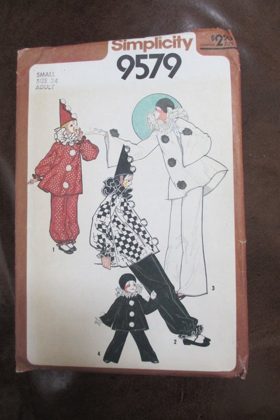 Vintage 1980 Clown Costume Sewing pattern Simplicity 9579